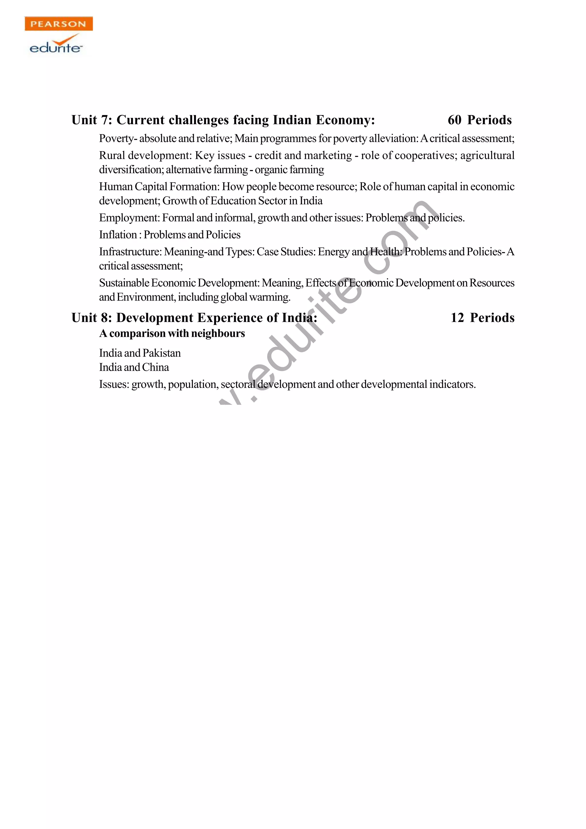 Class 11 Cbse Economics Syllabus 2012-13 | PDF