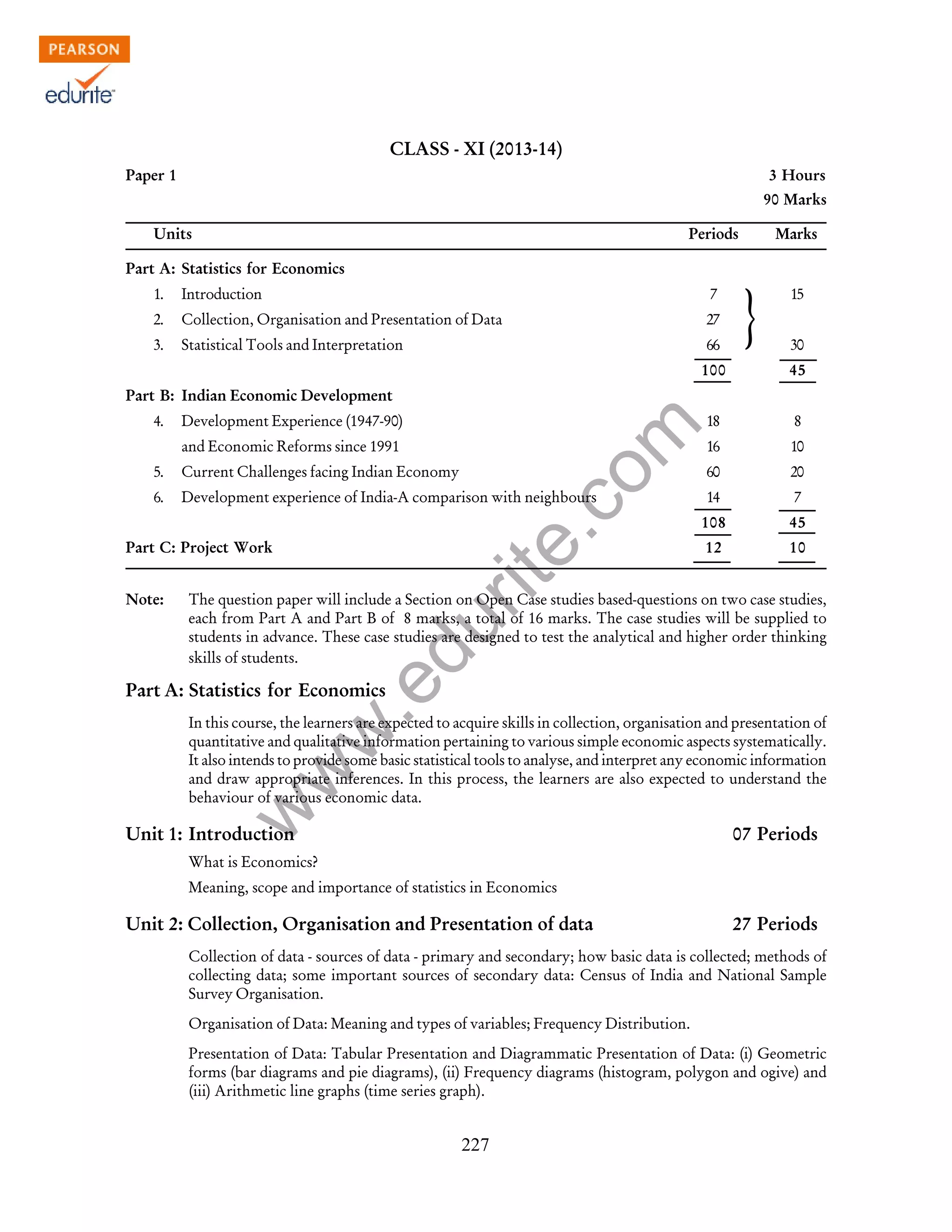 Class 11 Cbse Economics Syllabus 2013-14 | PDF