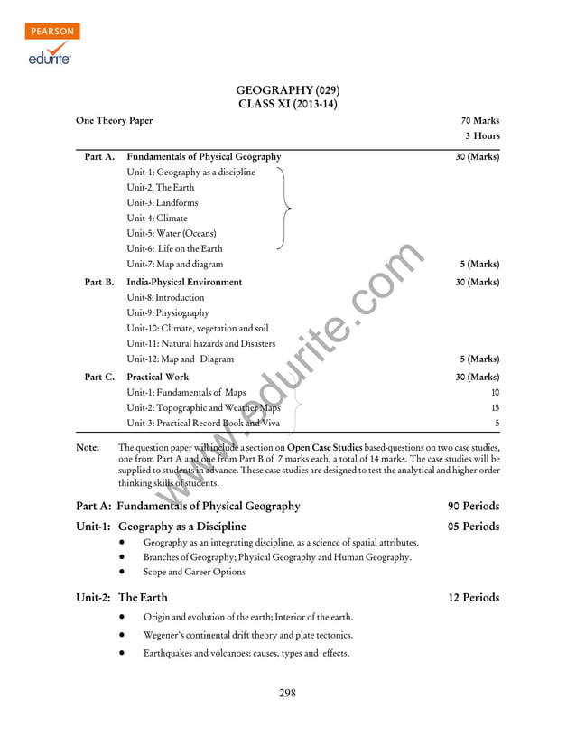 Class 11 Cbse Geography Syllabus 2013-14 | PDF