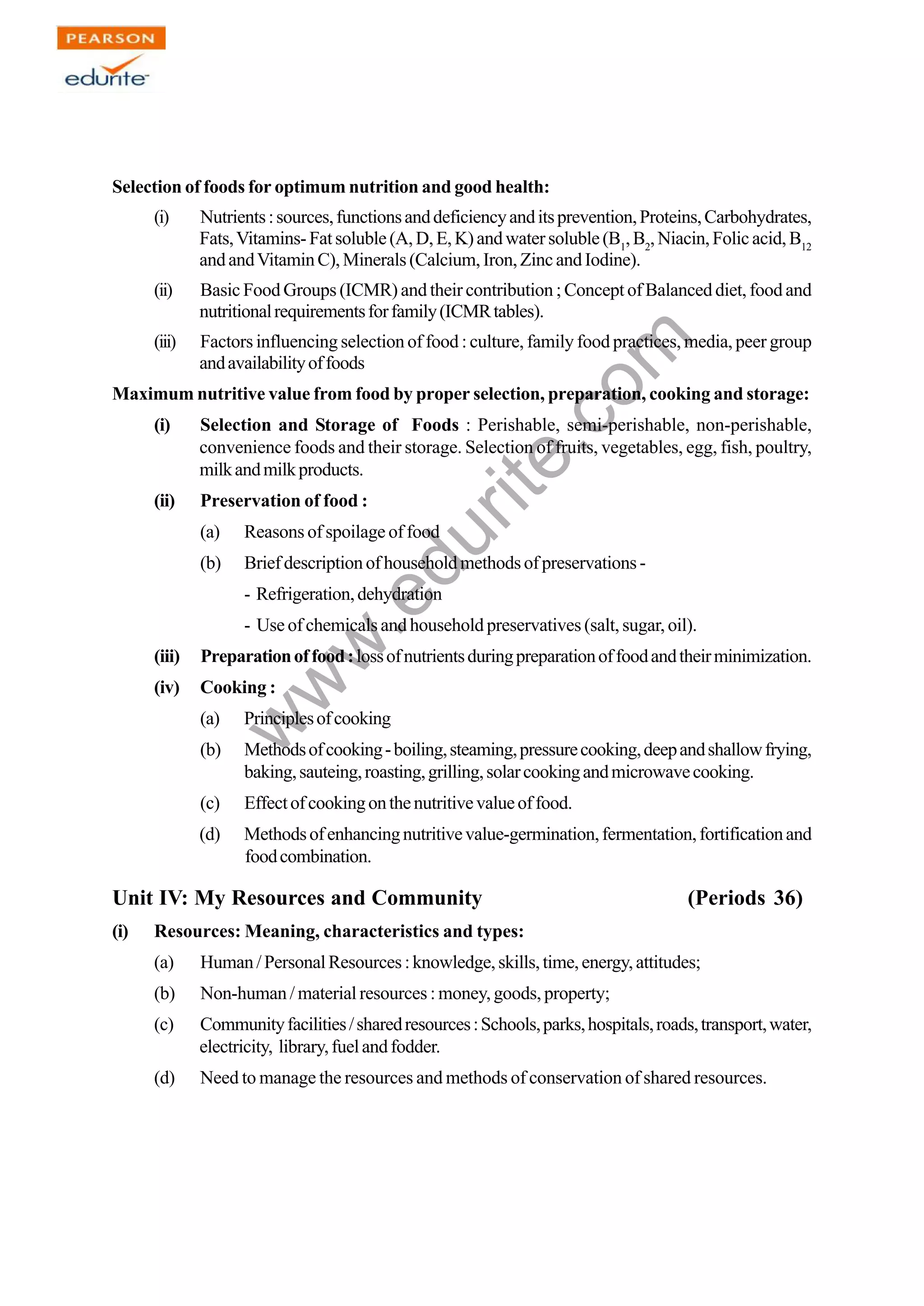 Class 11 Cbse Home Science Syllabus 2012-13 | PDF