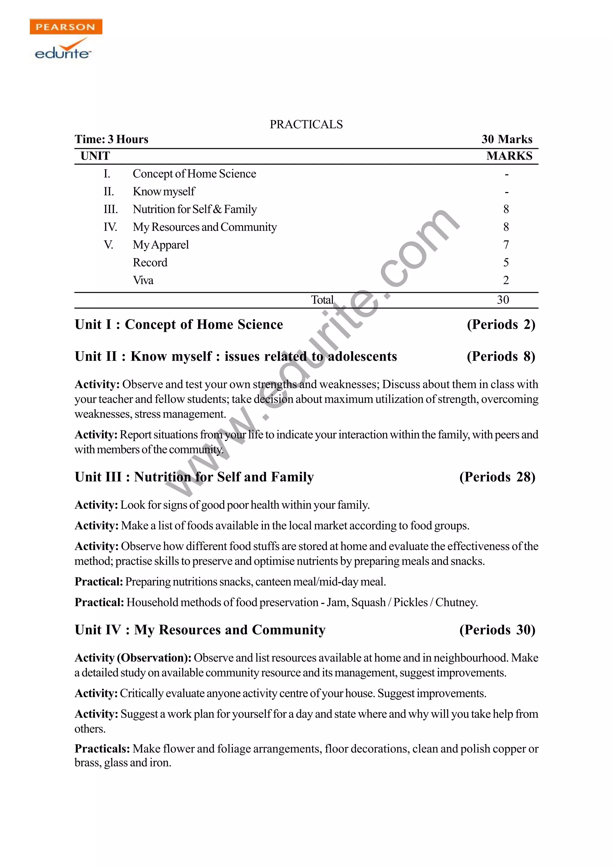Class 11 Cbse Home Science Syllabus 2012-13 | PDF