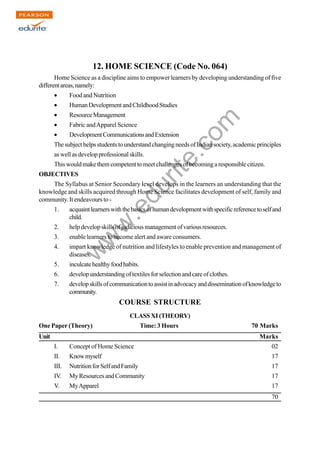 Class 11 Cbse Home Science Syllabus 2012-13 | PDF