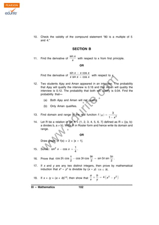Class 11 Cbse Maths Sample Paper 2012 | PDF