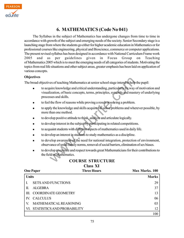 Class 11 Cbse Maths Syllabus 2011-12 | PDF
