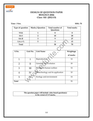 Class 12 Cbse Biology Sample Paper 2012-13 | PDF