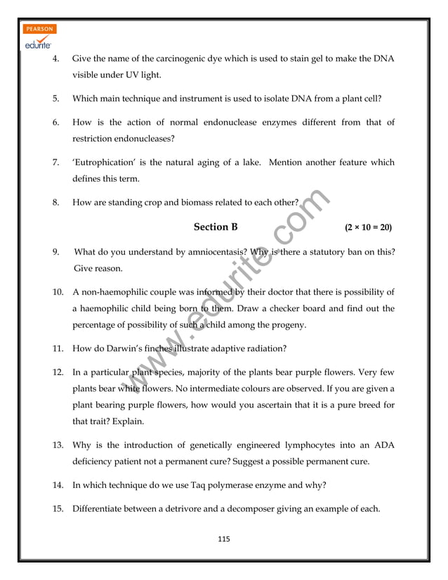 Class 12 Cbse Biology Sample Paper 2012-13 | PDF | Gardening | Home ...