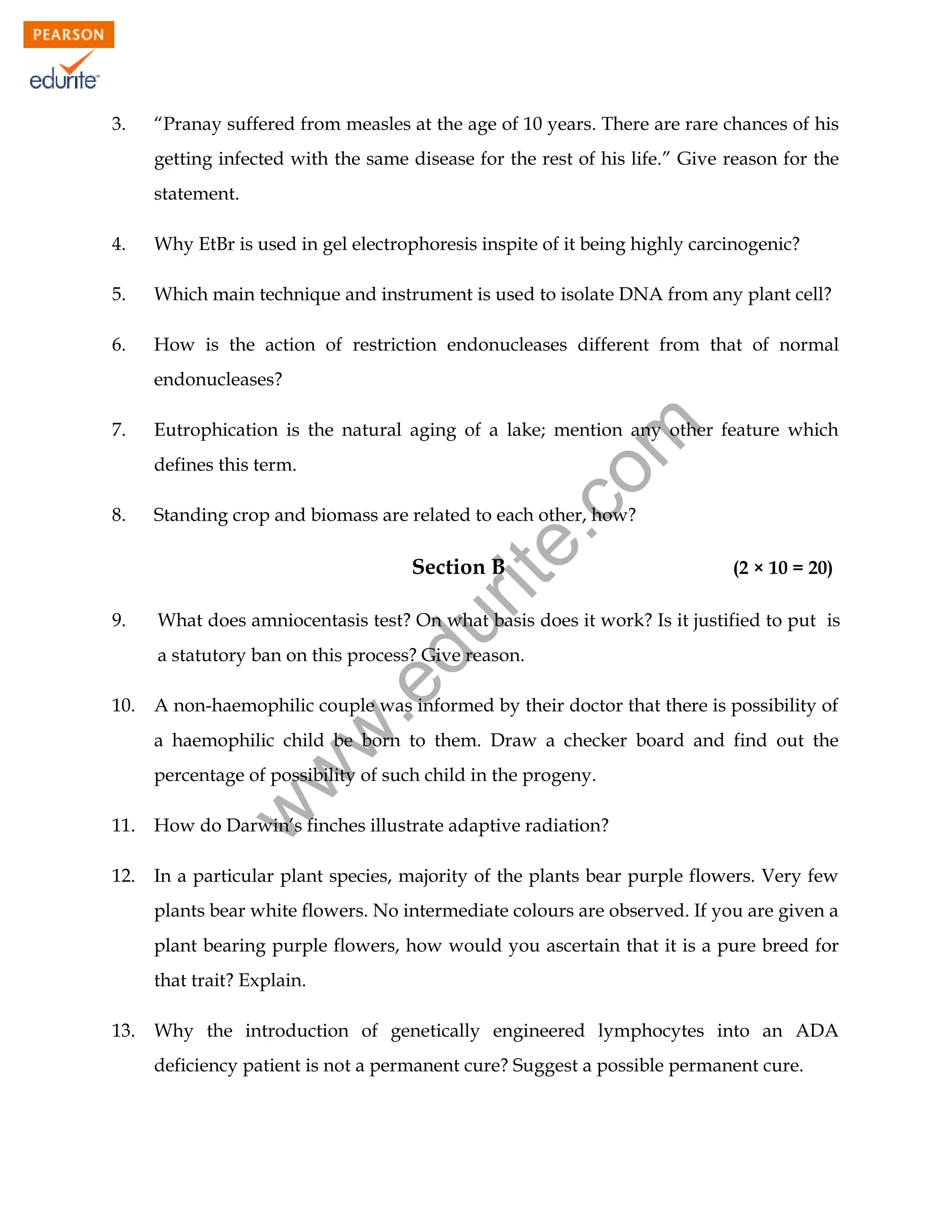 Class 12 Cbse Biology Sample Paper 2013-14 | PDF