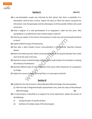 Cbse Class 12 Biology Sample Paper Model 1 | PDF