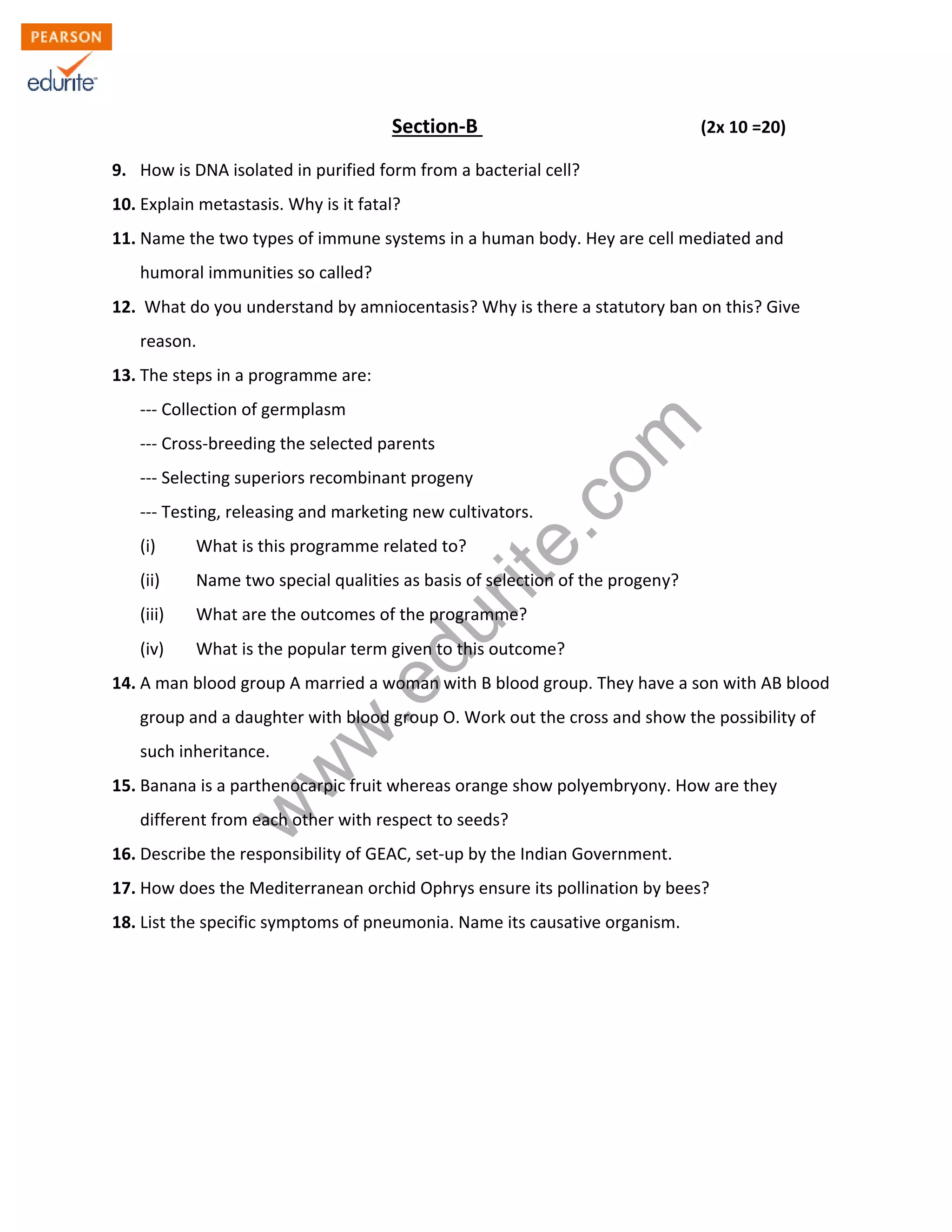 Class 12 Cbse Biology Sample Paper Model 2 | PDF