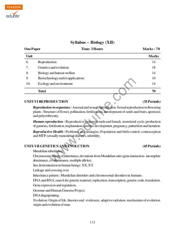 Class 12 Cbse Biology Syllabus 2011-12
