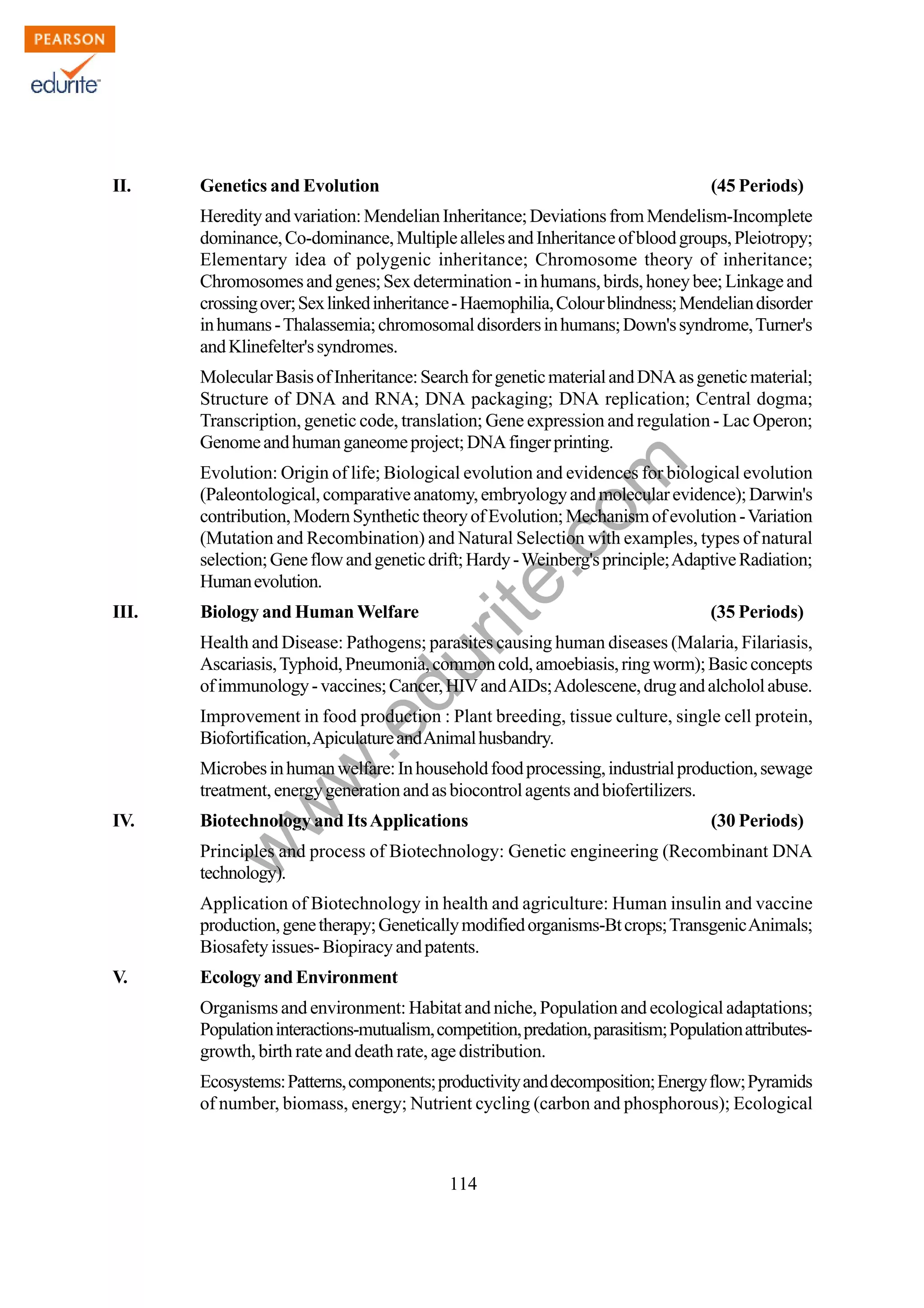 Class 12 Cbse Biology Syllabus 2012-13 | PDF