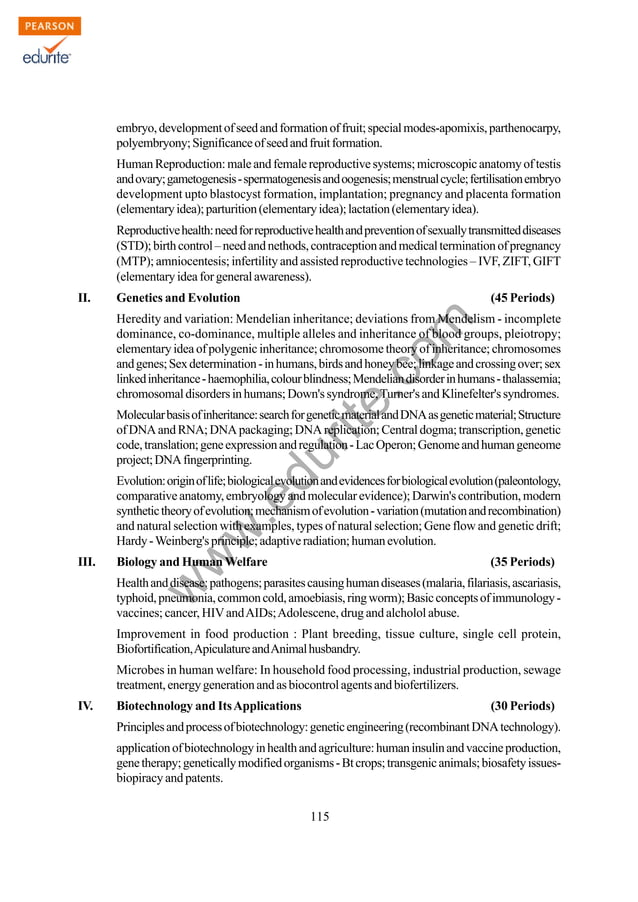 Class 12 Cbse Biology Syllabus 2013-14 | PDF