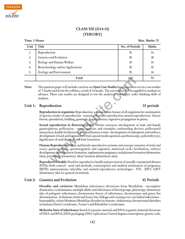 Class 12 Cbse Biology Syllabus 2014-15 | PDF