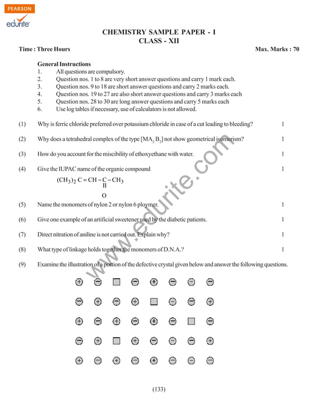 Class 12 Cbse Chemistry Sample Paper 2010 Model 1 | PDF