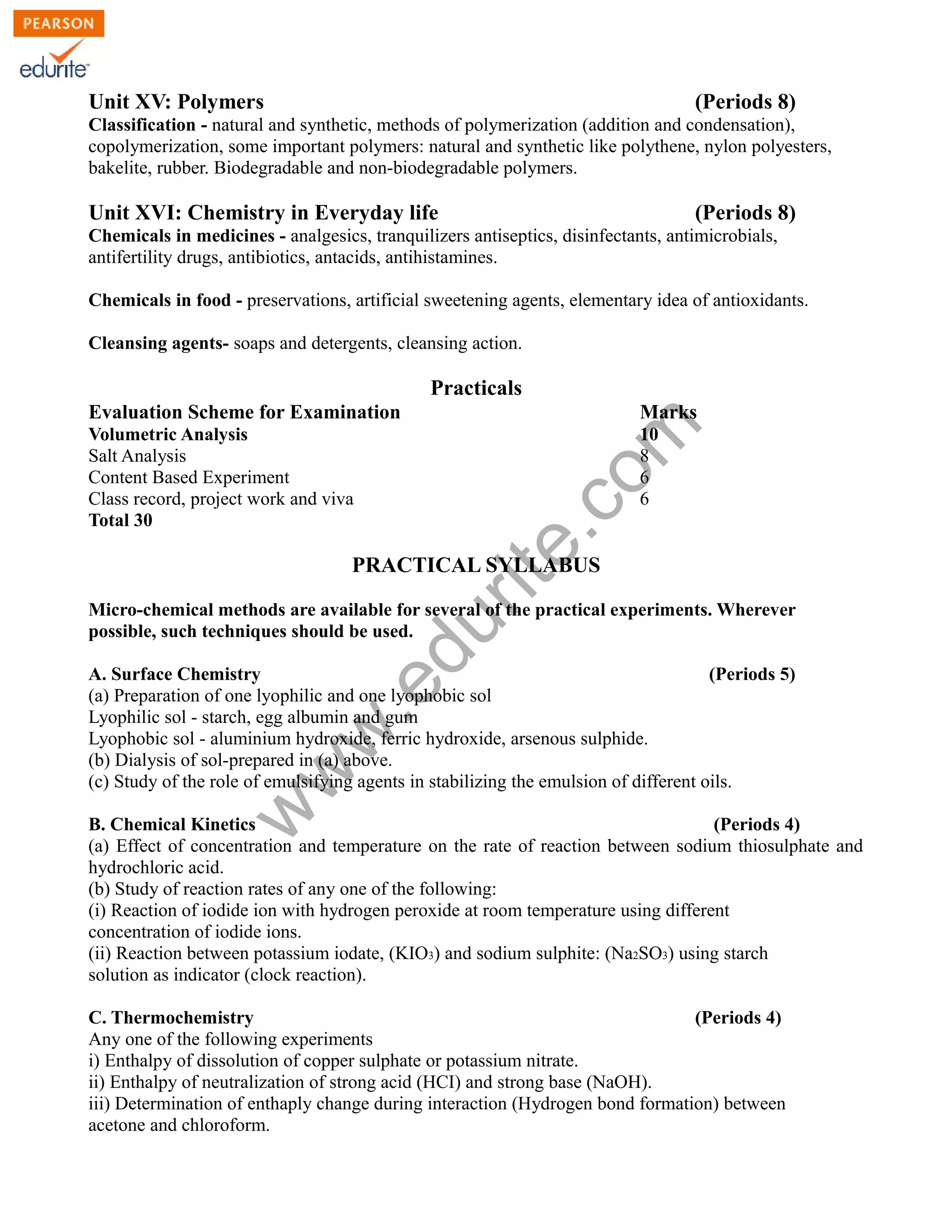 Class 12 Cbse Chemistry Syllabus 2013 | PDF