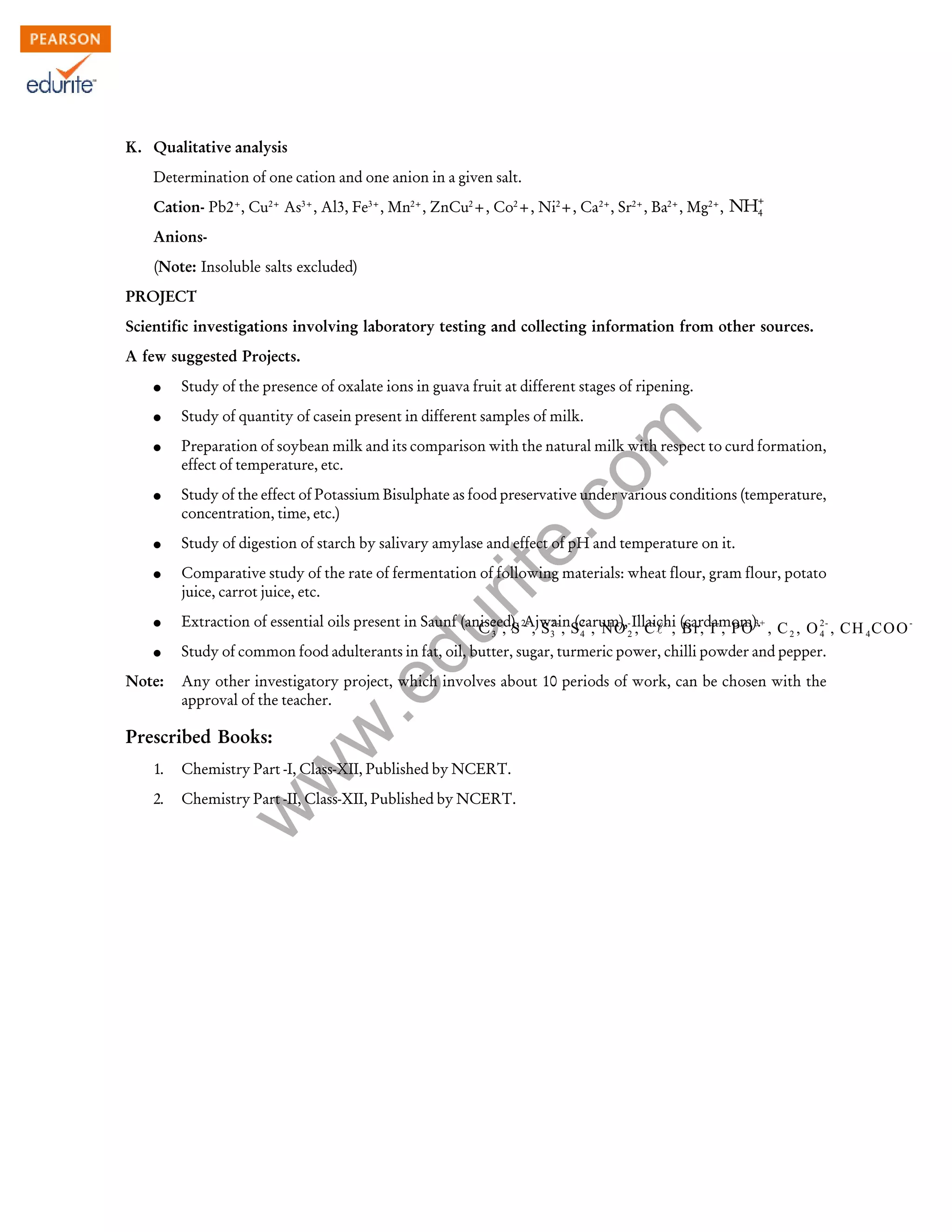 Class 12 Cbse Chemistry Syllabus 2014 | PDF