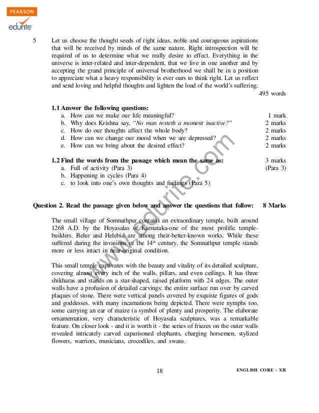 Class 12 Cbse English Core Sample Papers 2012