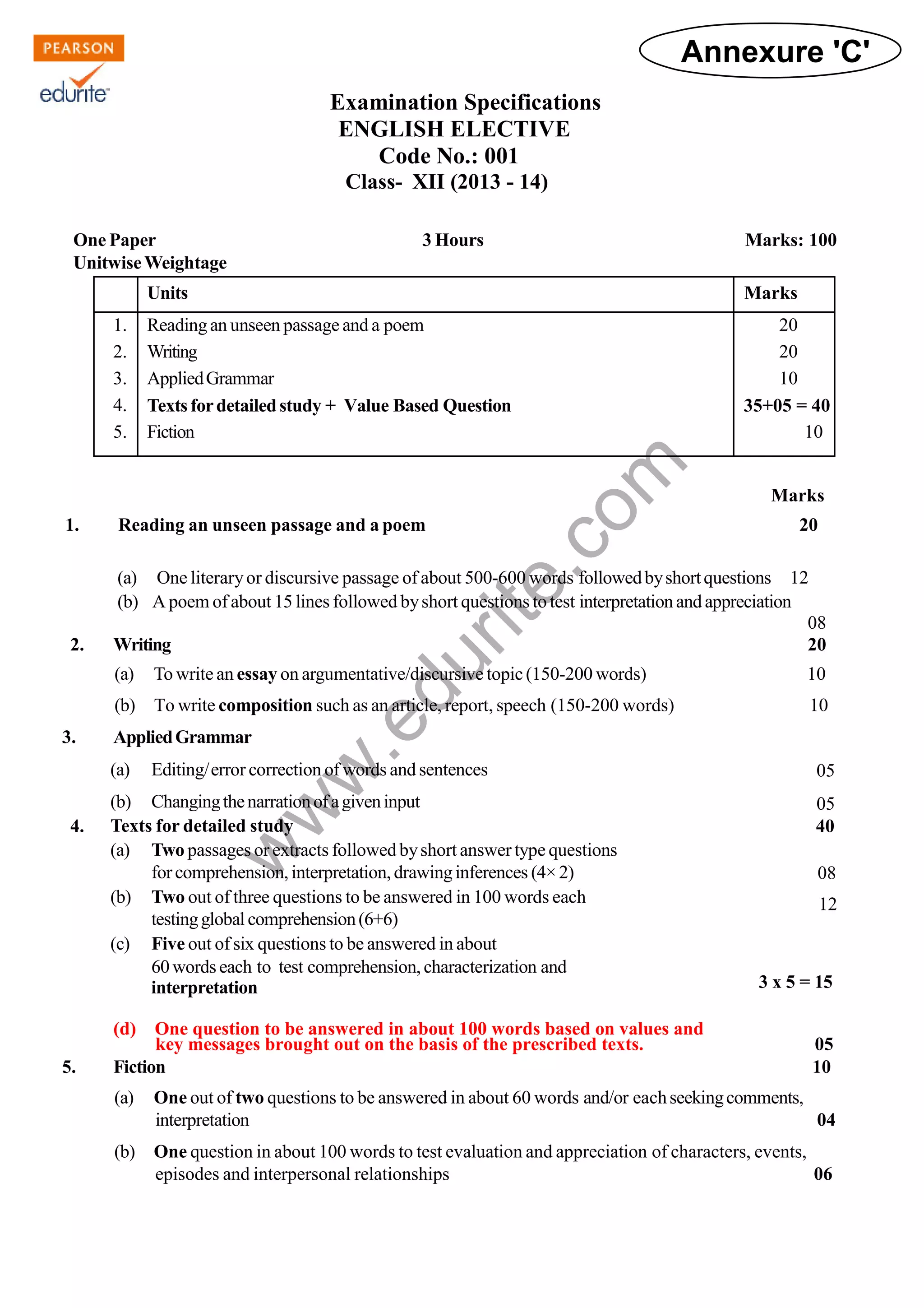 Class 12 Cbse English Elective Sample Paper 2013-14 | PDF
