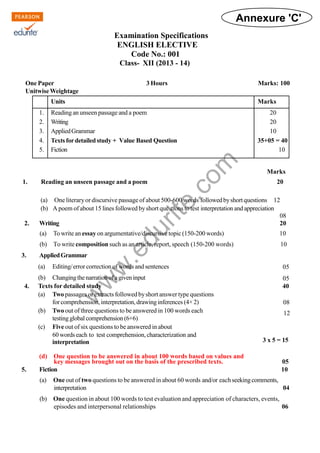 Class 12 Cbse English Elective Sample Paper 2013-14 | PDF
