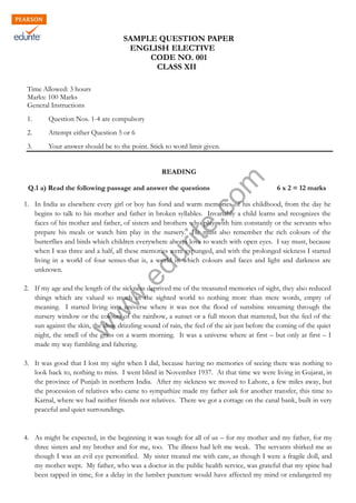 Class 12 Cbse English Elective Sample Paper 2013-14 | PDF