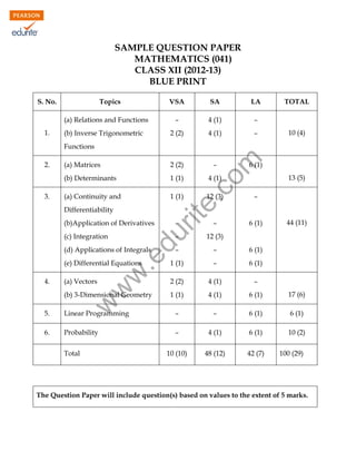 Cbse Class 12 Maths Sample Paper 2012-13 | PDF