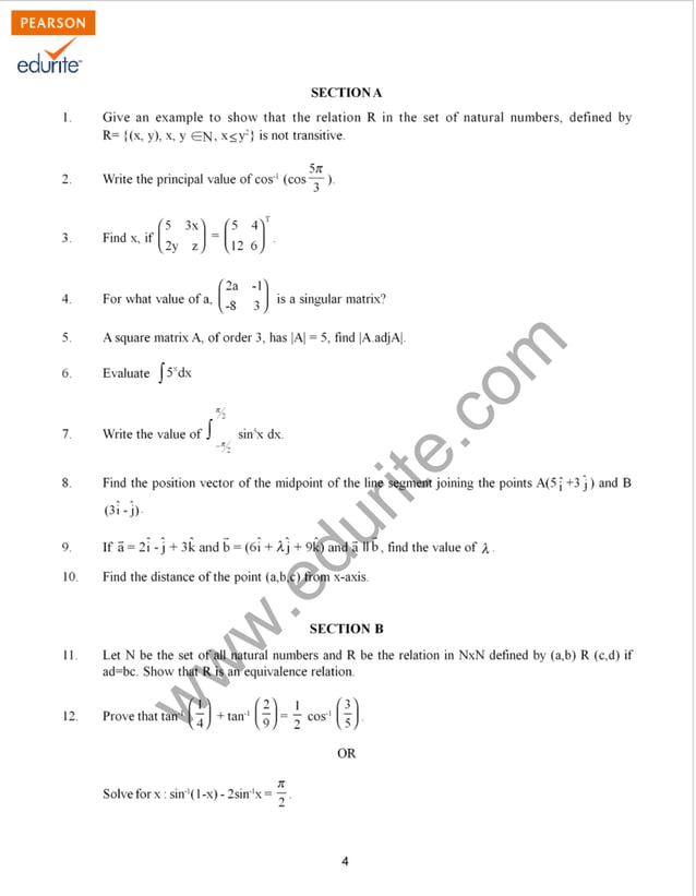 Class 12 Cbse Maths Sample Paper 2012 Model 1 | PDF