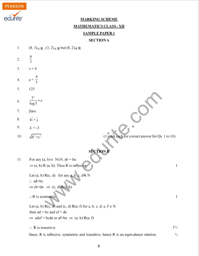 Class 12 Cbse Maths Sample Paper 2012 Model 1 | PDF