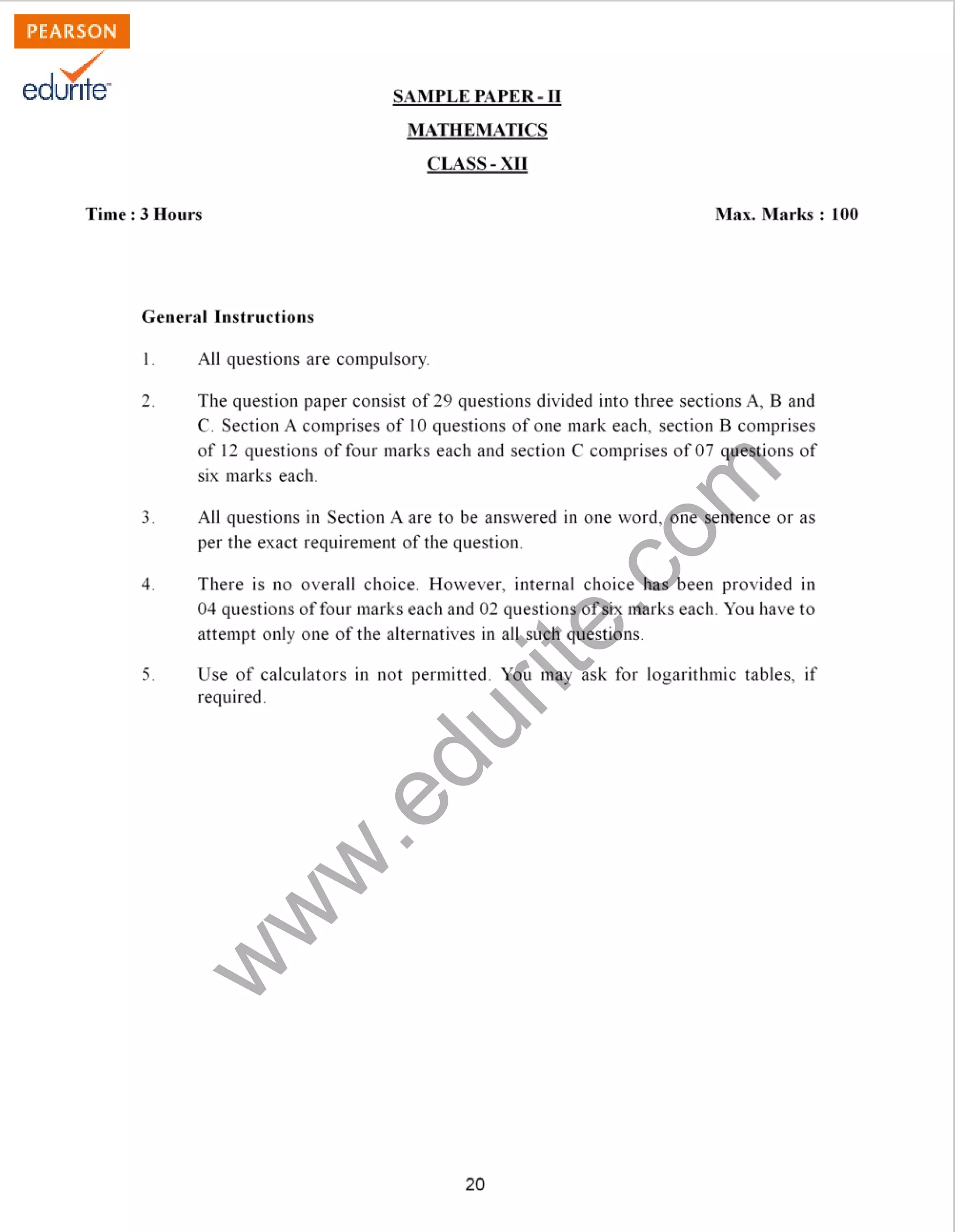 Class 12 Cbse Maths Sample Paper 2011-12 Model 2 | PDF