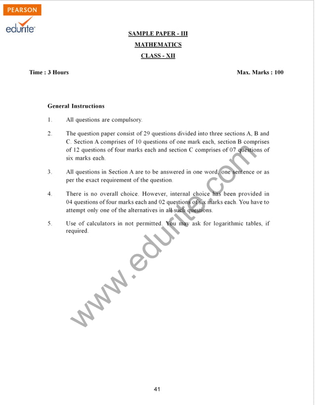 Class 12 Cbse Maths Sample Paper 2011-12 Model 3 | PDF