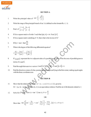 Class 12 Cbse Maths Sample Paper 2011-12 Model 3 | PDF