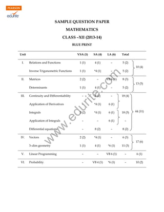 Class 12 Cbse Maths Sample Paper 2013-14 | PDF