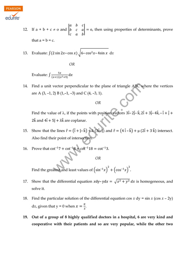 Class 12 Cbse Maths Sample Paper 2013-14 | PDF