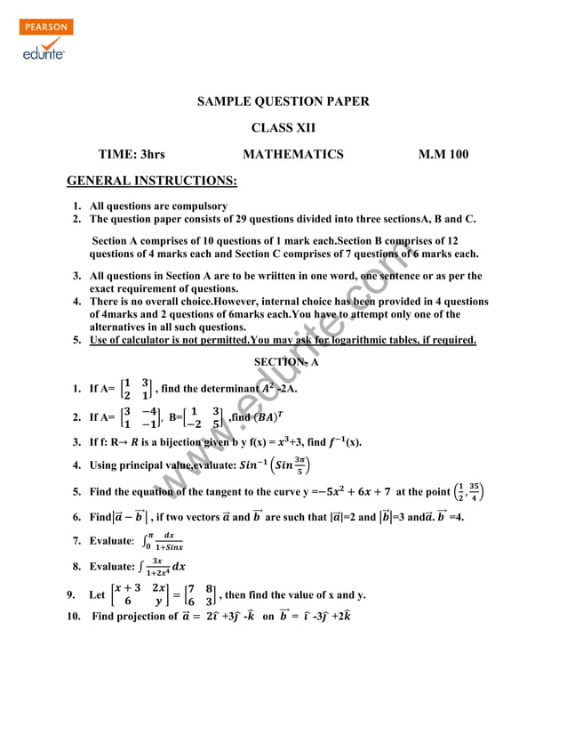 Class 12 Cbse Maths Sample Paper 2013 Model 2 | PDF | Physics | Science