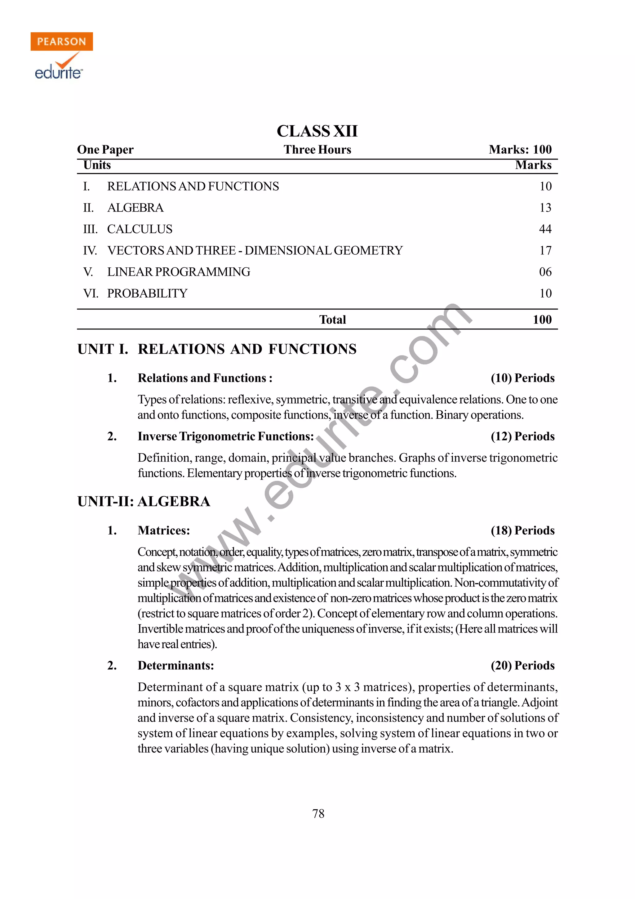 Class 12 Maths Syllabus 2012-13 | PDF