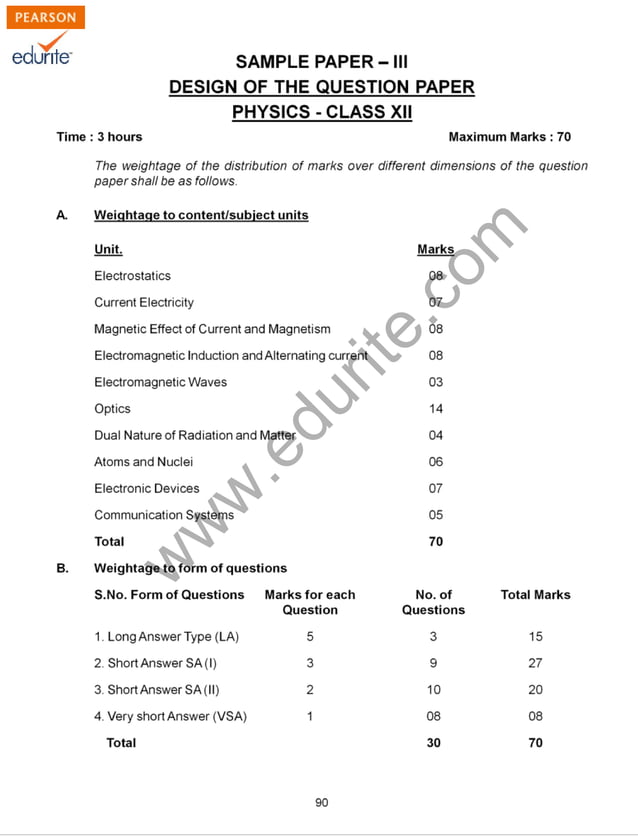 Class 12 Cbse Physics Sample Paper Model 3 | PDF