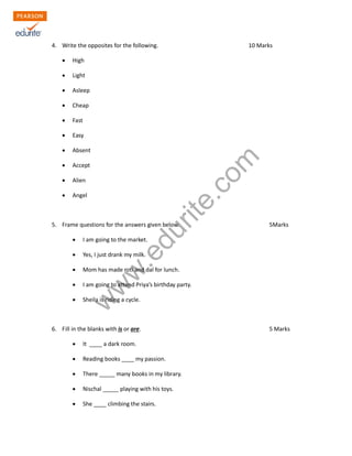 Class 2 CBSE English Sample Paper Model 2 | PDF