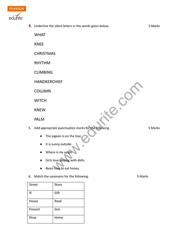 Class 2 CBSE English Sample Paper Model 3 | PDF