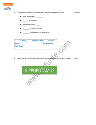 Class 2 CBSE English Sample Paper Model 3 | PDF