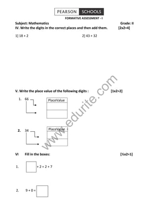 Cbse class-2-maths-question-paper-fa-1 | PDF