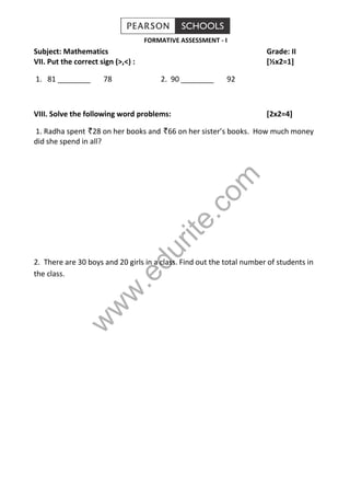 Cbse class-2-maths-question-paper-fa-1 | PDF