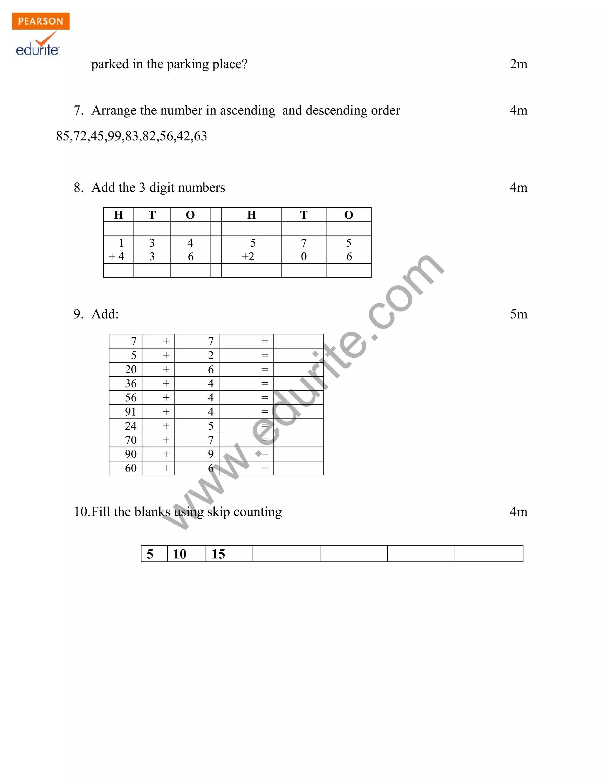 Class 2 CBSE Maths Sample Paper Term 1 Model 1 | PDF