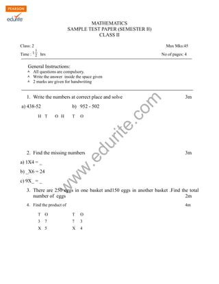 Class 2 CBSE Maths Sample Paper Term 2 Model 1 | PDF