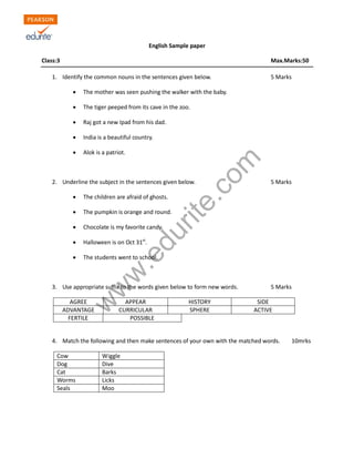 Class 3 CBSE English Sample Paper Model 3 | PDF