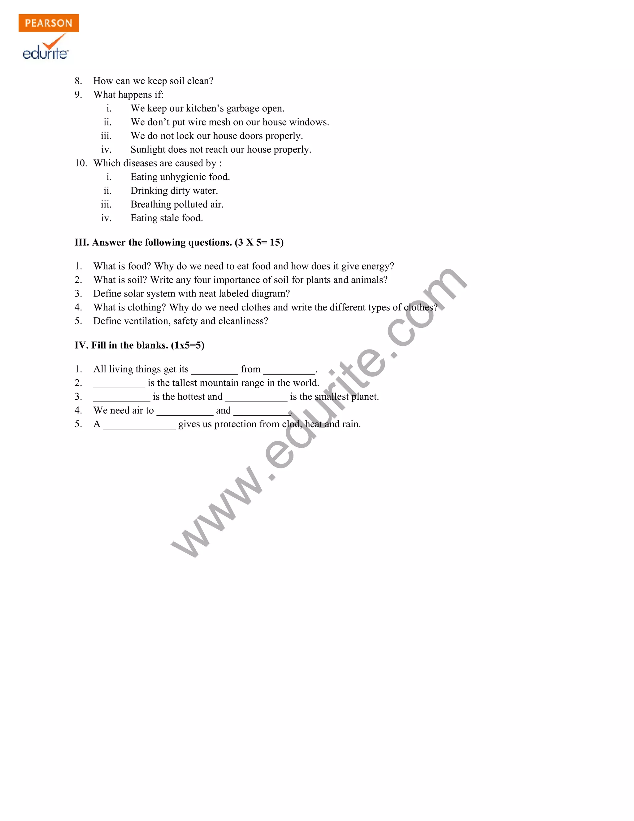 Class 3 CBSE EVS Sample Paper Term 1 | PDF