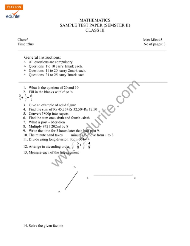 Class 3 CBSE Maths Sample Paper Term 2 Model 2 | PDF