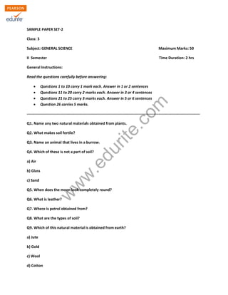 Class 3 CBSE Science Sample Paper Term 2 Model 2 | PDF