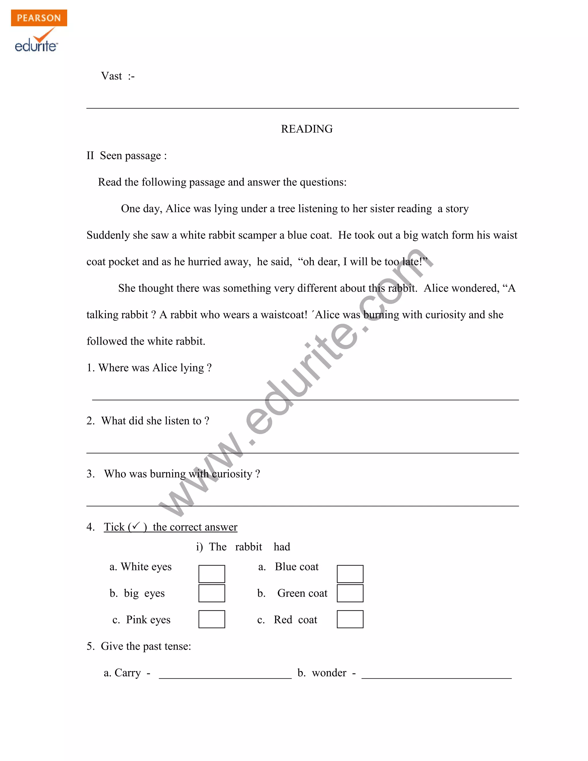 Class 4 Cbse English Question Paper 2011 | PDF