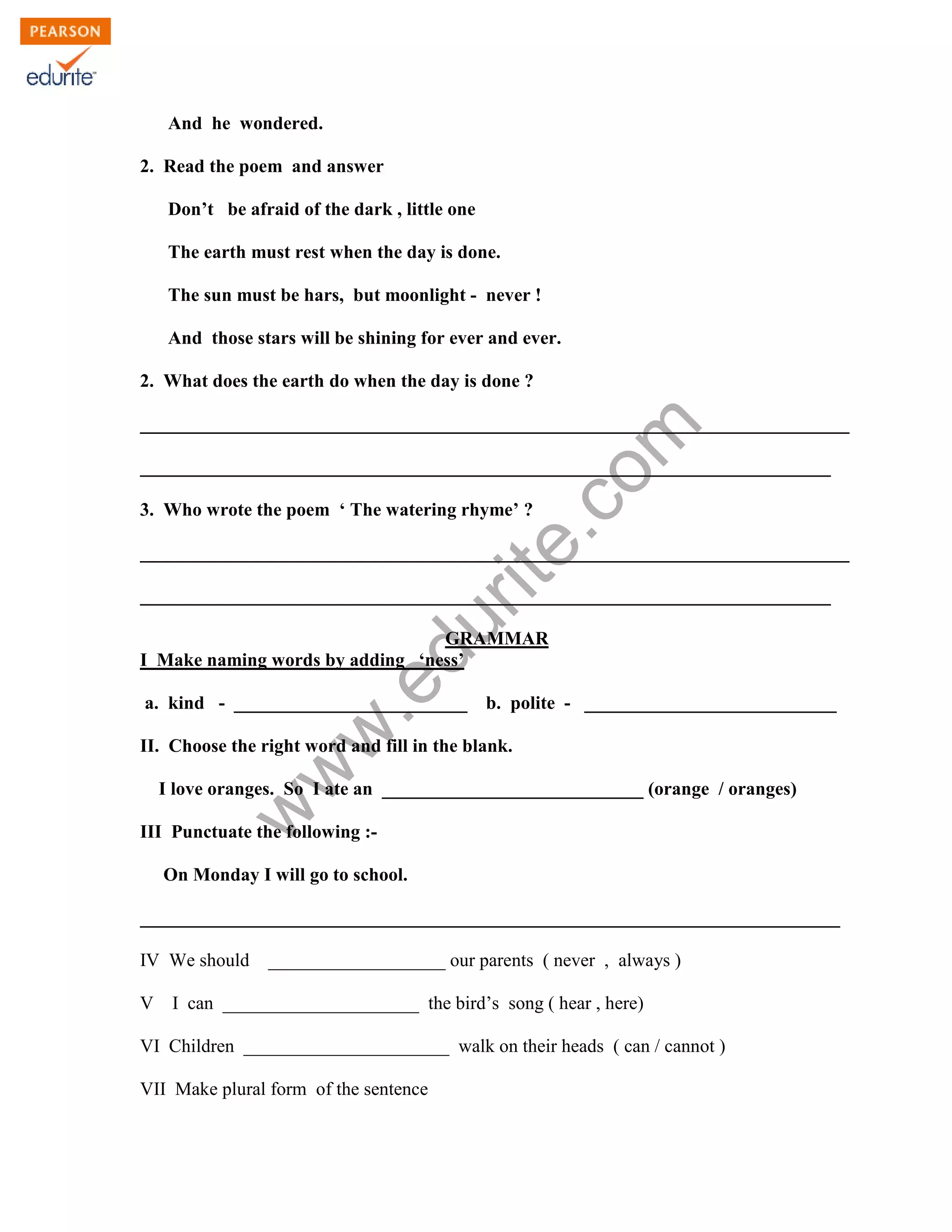 Class 4 Cbse English Question Paper 2011 | PDF