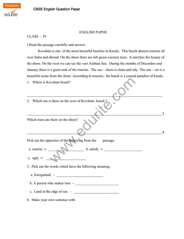 Class 4 Cbse English Question Paper 2011 | PDF