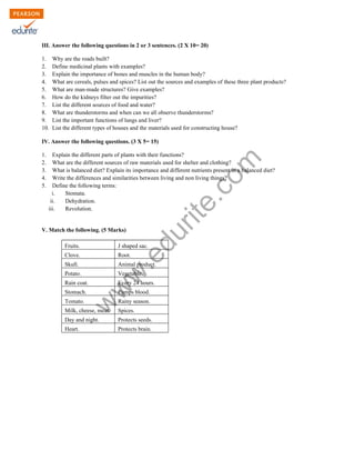 Class 4 Cbse EVS Sample Paper Term 1 Model 1 | PDF